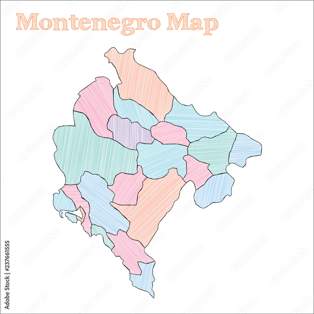 Montenegro hand-drawn map. Colourful sketchy country outline. Splendid ...