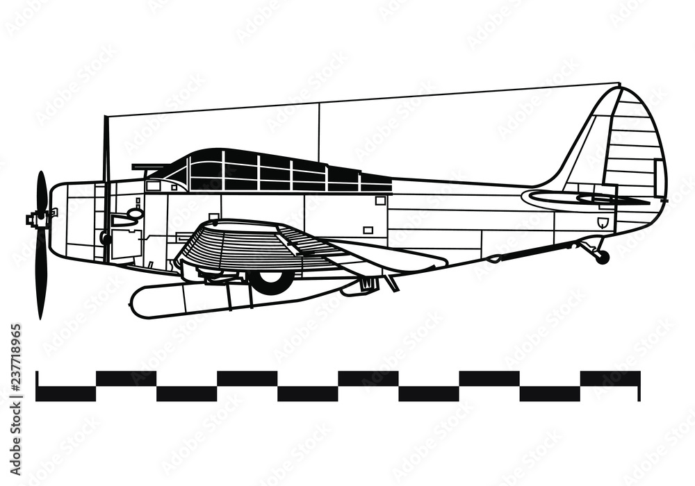 Douglas TBD DEVASTATOR. Outline drawing Stock Vector | Adobe Stock