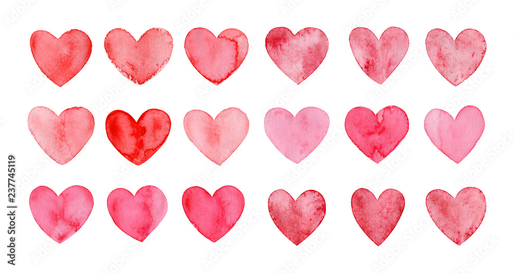 Valentines day, aquarelle illustration. Set of hand painted watercolor ...
