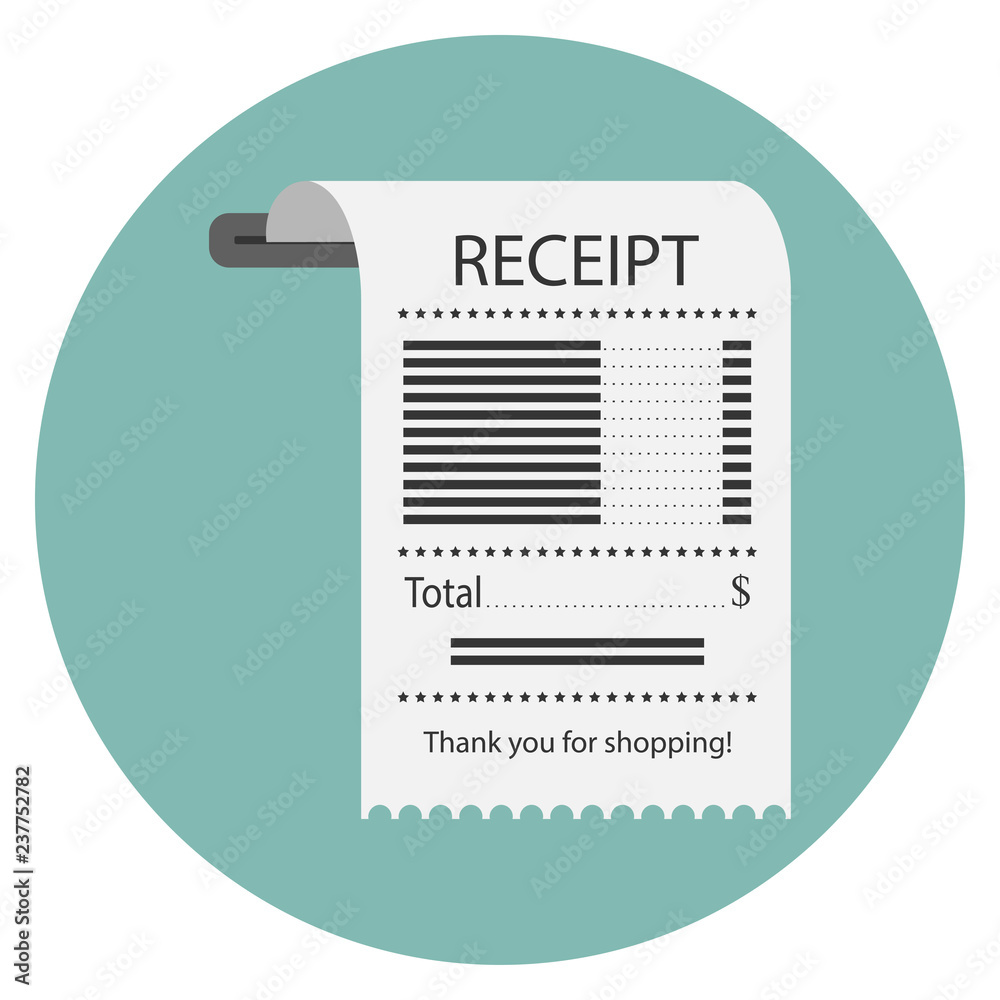 The concept of receiving a check about payment. Receipt icon, paper ...