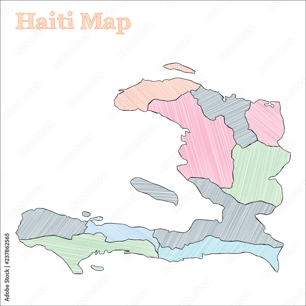 Haiti hand-drawn map. Colorful sketchy country outline. Juicy Haiti map ...