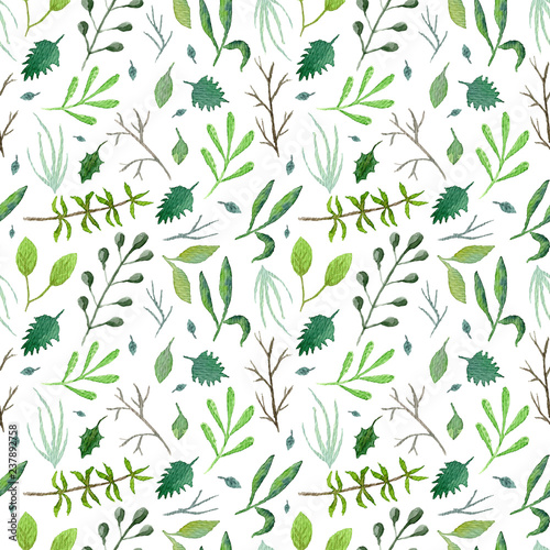 Cute Greenery Seamless Pattern With Mess Of Green Leaves And Branches