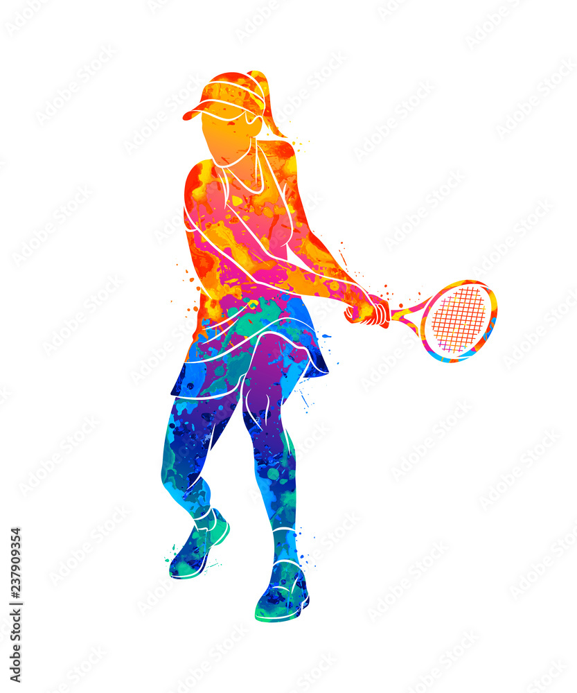 Abstract tennis player with a racket from splash of watercolors Stock ...