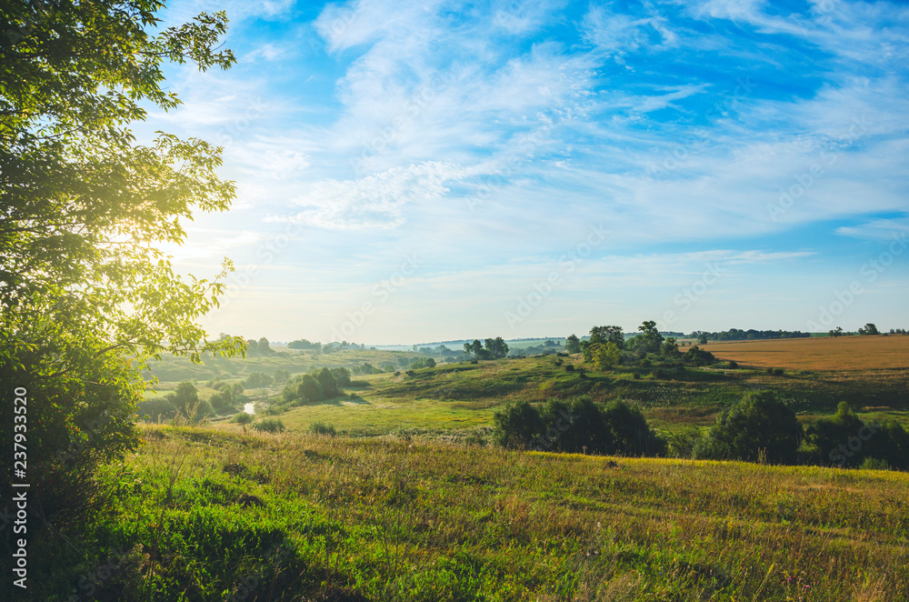 Summertime.Sunny country summer landscape.Beautiful morning view of ...