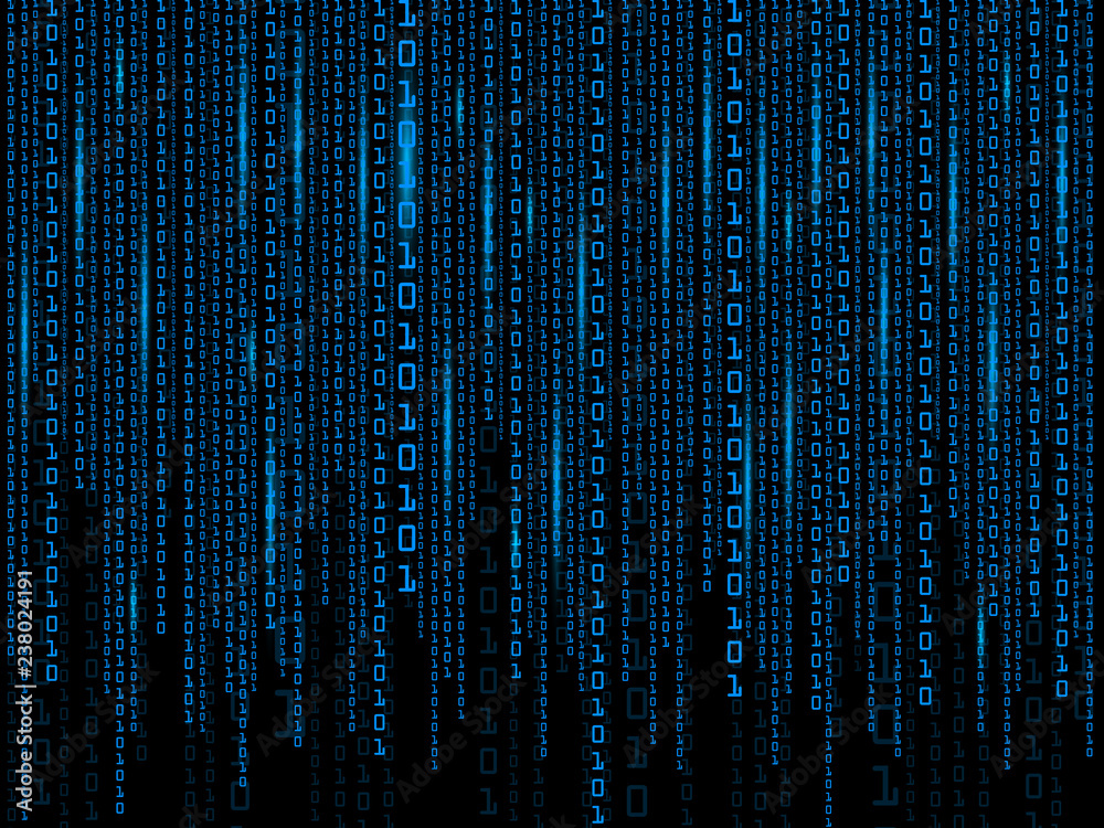 Digital background of blue matrix on black backdrops. Binary computer code. Vector Illustration ...