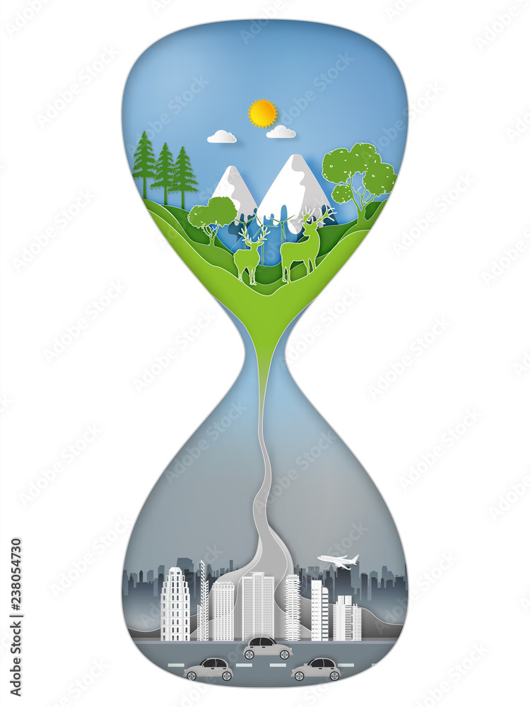 Paper art , cut and craft style Rate of environmental damage and ...
