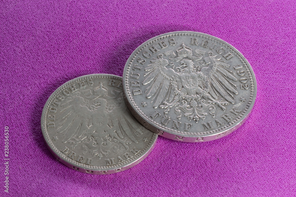 Two silver coins of the 20th century, the German Empire, Prussia and ...
