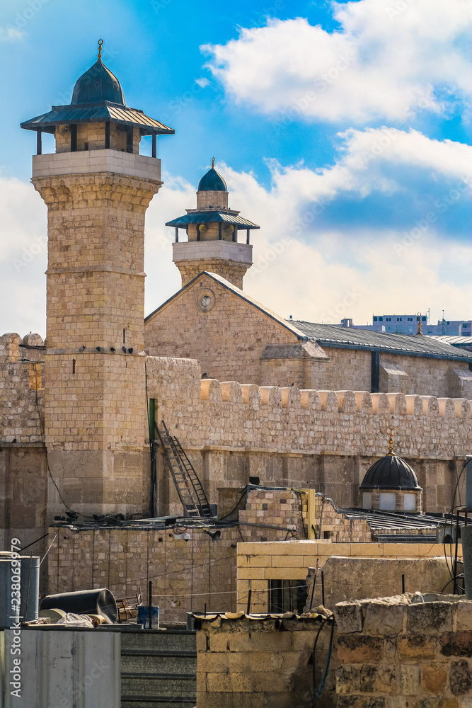 Close Zoom of Ibrahimi Mosque minaret in Hebron, West Bank, Palestine ...