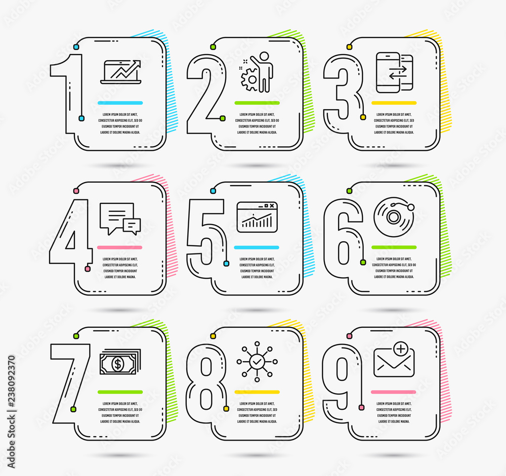 Infographic timeline set of Vinyl record, Phone communication and Sales ...