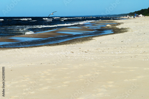 Summer Baltic sea beach in Stegna, Pomerania, Poland. Stegna is a popular vacation resort in ...