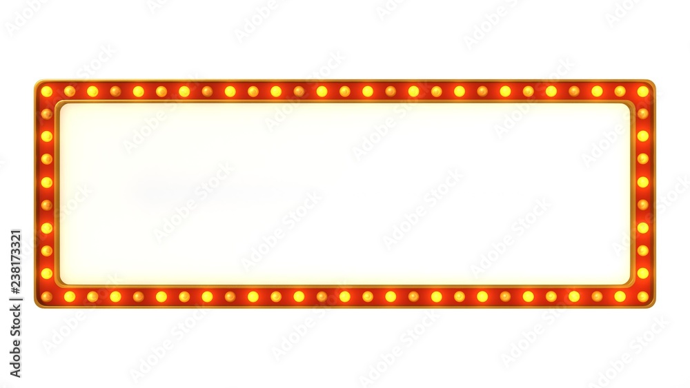 Red marquee gold light board sign retro on white background. 3d ...