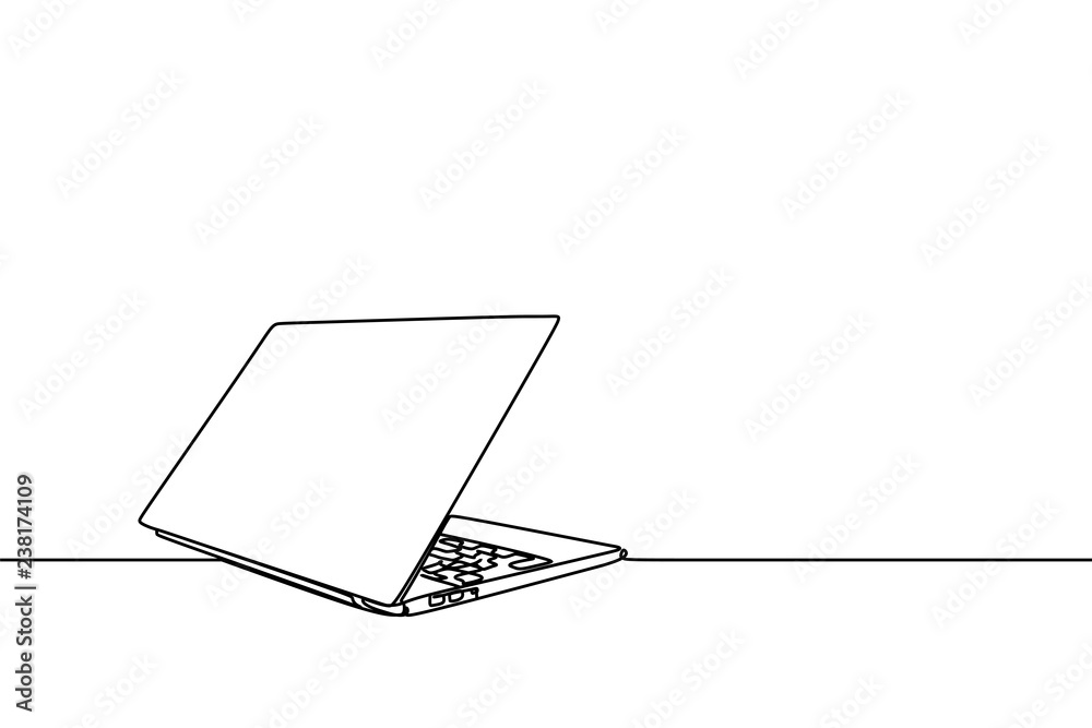 laptop continuous line drawing vector illustration isolated on white ...