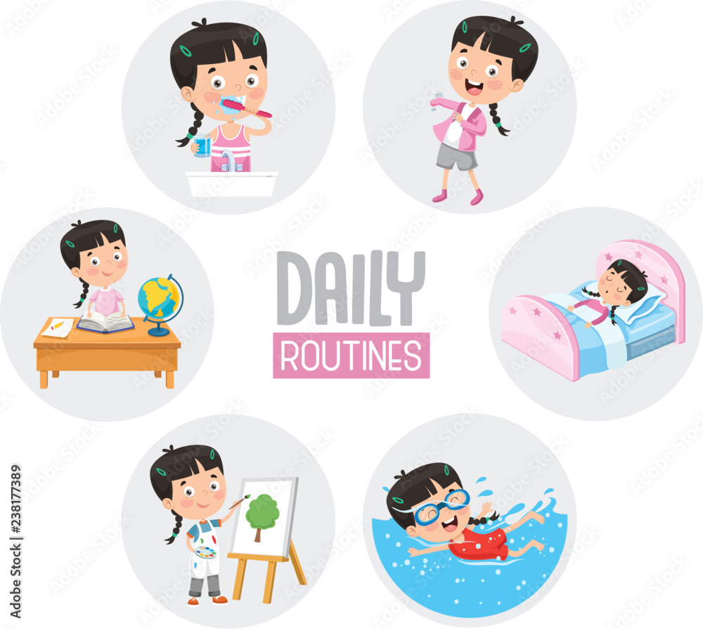 Vector Illustration Of Kid Daily Routine Activities Stock Vector ...