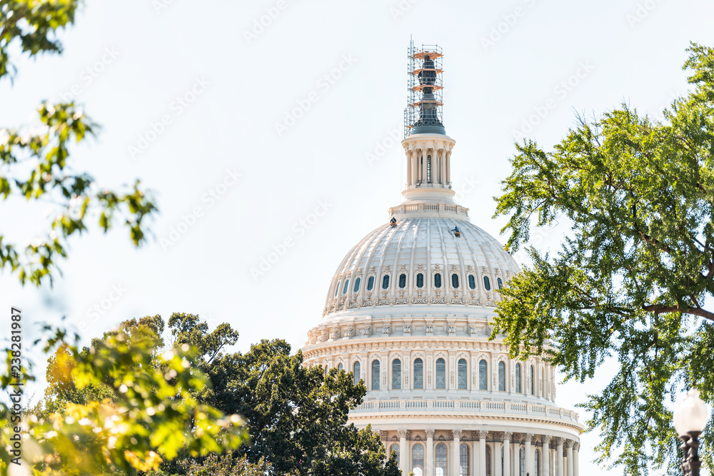 US Congress dome closeup with background of sky in Washington DC, USA ...