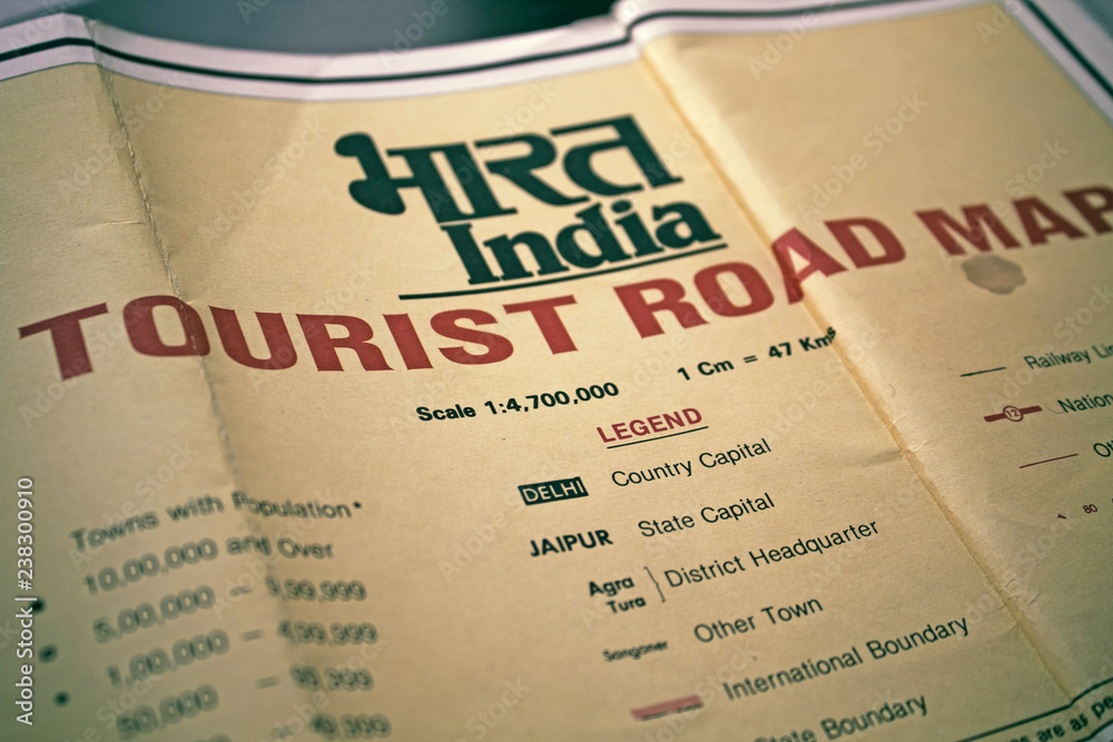 Old tourist map of India. Map legend. Stock Photo | Adobe Stock