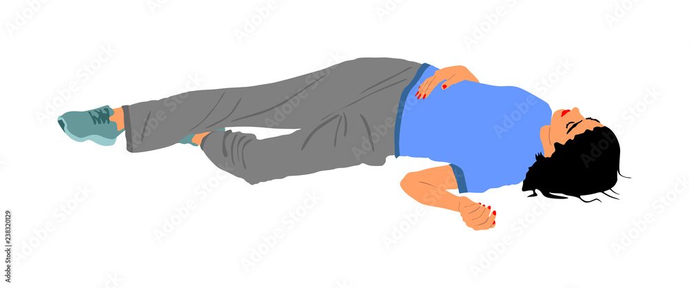 Dead girl lying on the sidewalk vector illustration. Drunk girl ...