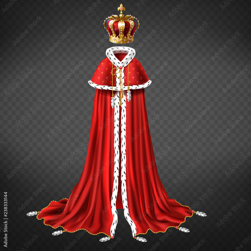 Royal garment 3d realistic vector with king or emperor golden crown ...