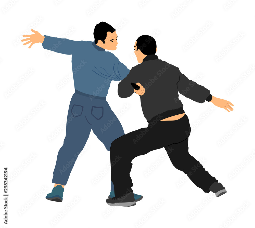 Self defense battle vector illustration. Man fighting against aggressor ...