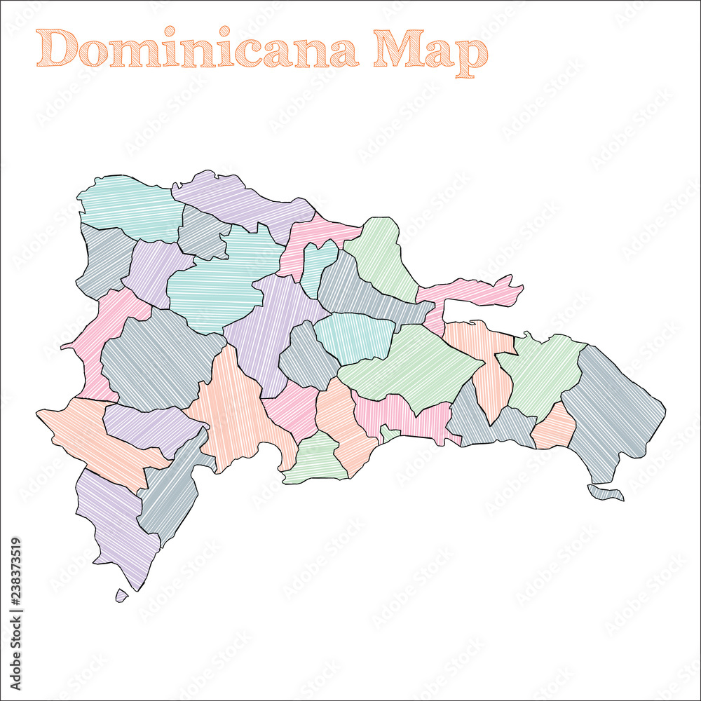Dominicana hand-drawn map. Colorful sketchy country outline. Exquisite ...