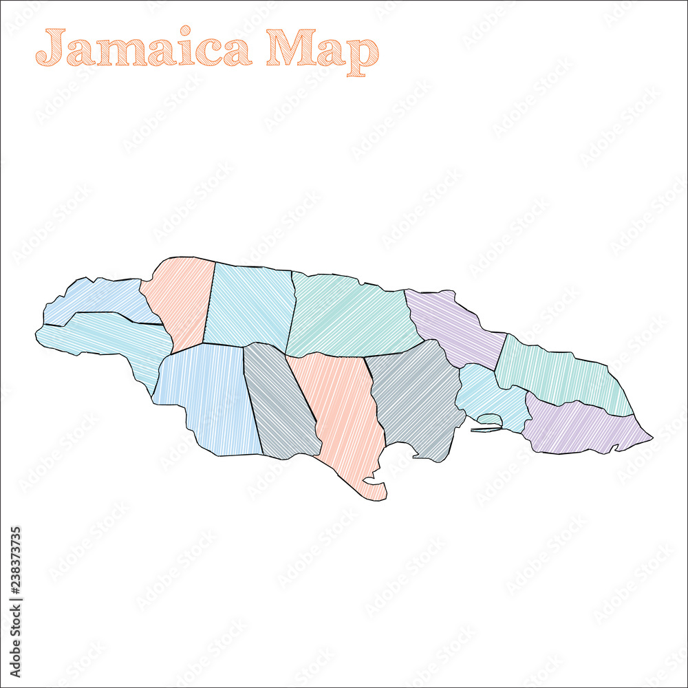 Jamaica hand-drawn map. Colorful sketchy country outline. Mind-blowing ...