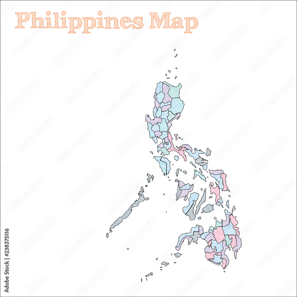 Philippines hand-drawn map. Colorful sketchy country outline. Actual ...