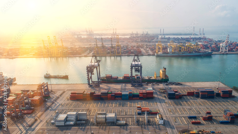 Container ship in export and import business and logistics. Shipping ...