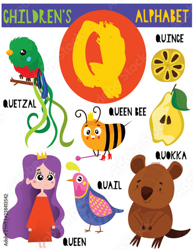 Letter Q.Cute children's alphabet with adorable animals and other ...