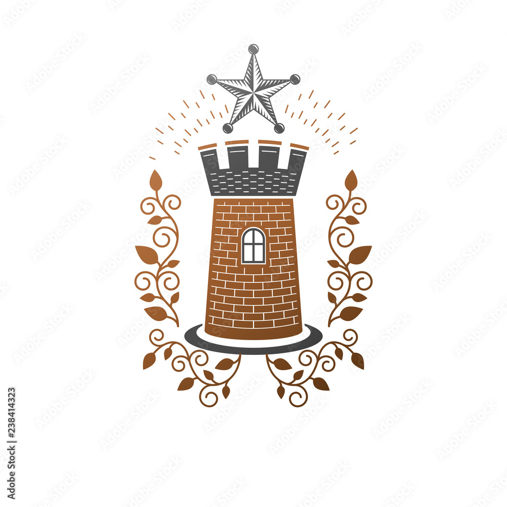 Ancient Fort emblem. Heraldic Coat of Arms decorative logo isolated ...