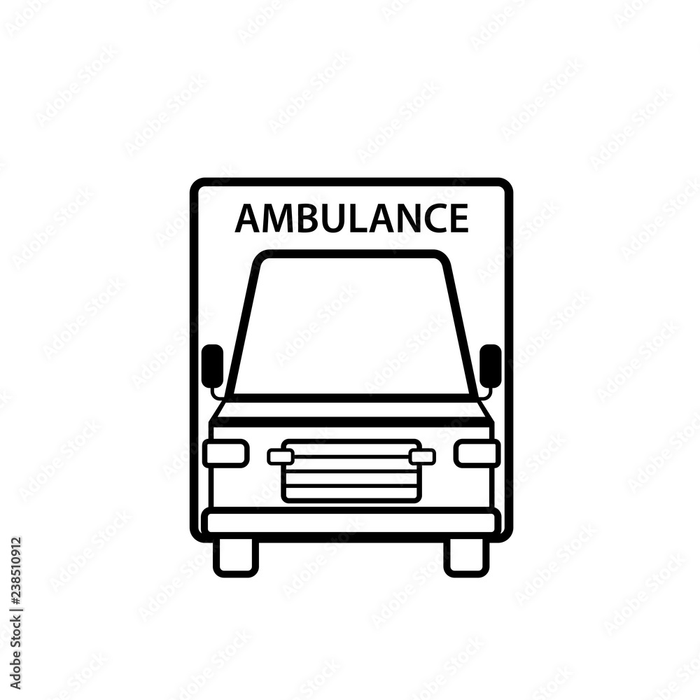 Ambulance car front view outline icon. Clipart image isolated on white ...