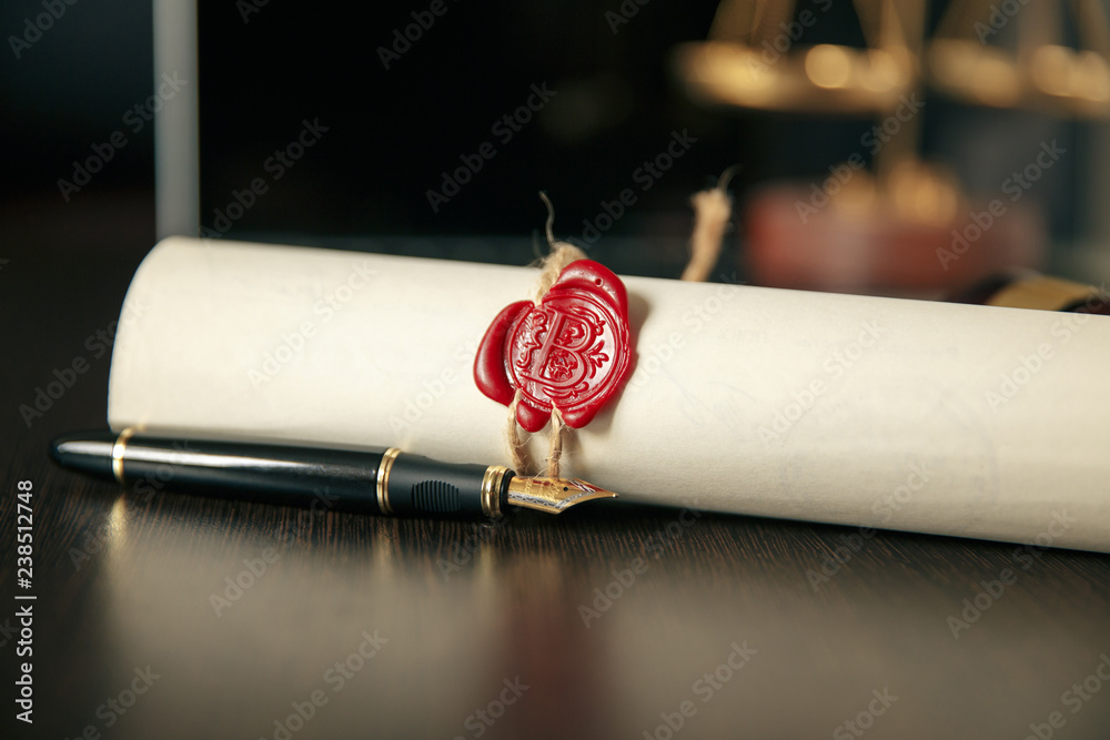 Notary's public pen and stamp on testament and last will. Notary public ...