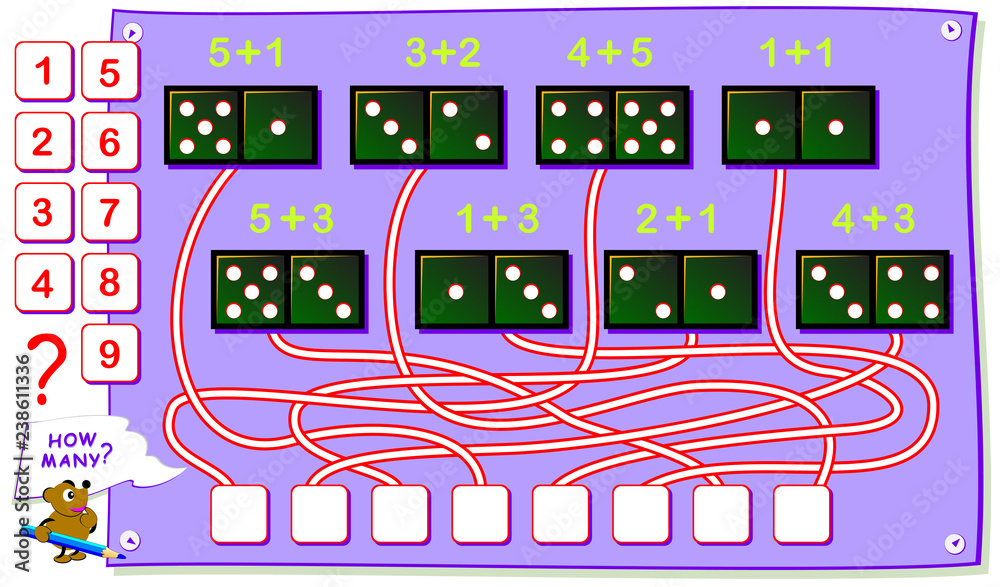 Educational page for kids on addition. How many points are in each ...
