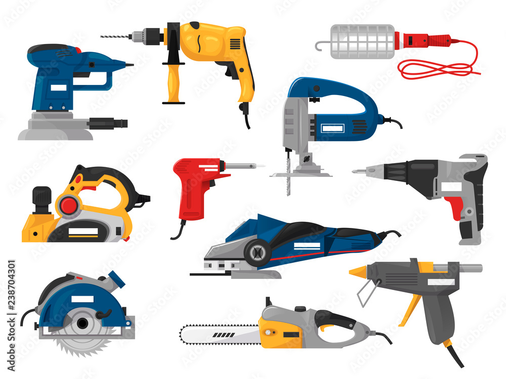 Power tools vector electric construction equipment circular-saw power ...