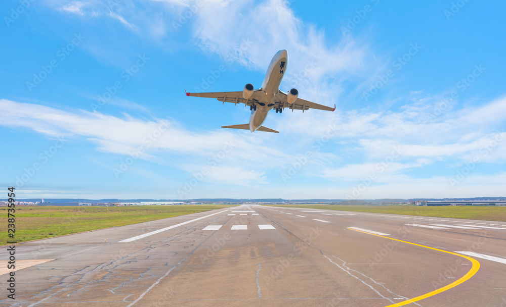 Airplane take off from the airport - Travel by air transport Stock ...