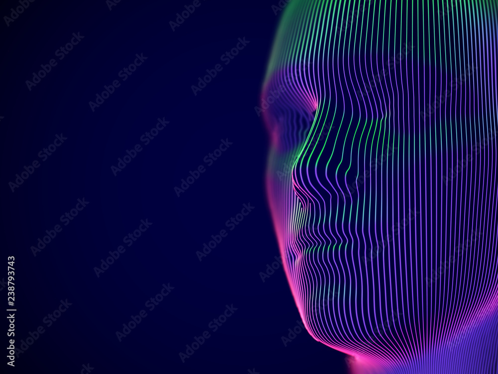 Virtual reality or cyberspace concept: model of male face. Digital ...
