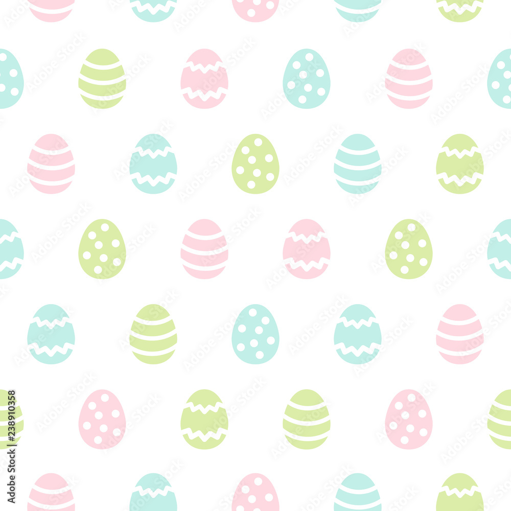 Simple Easter seamless repeat vector pattern with tiny painted stylized eggs. Flat design ...