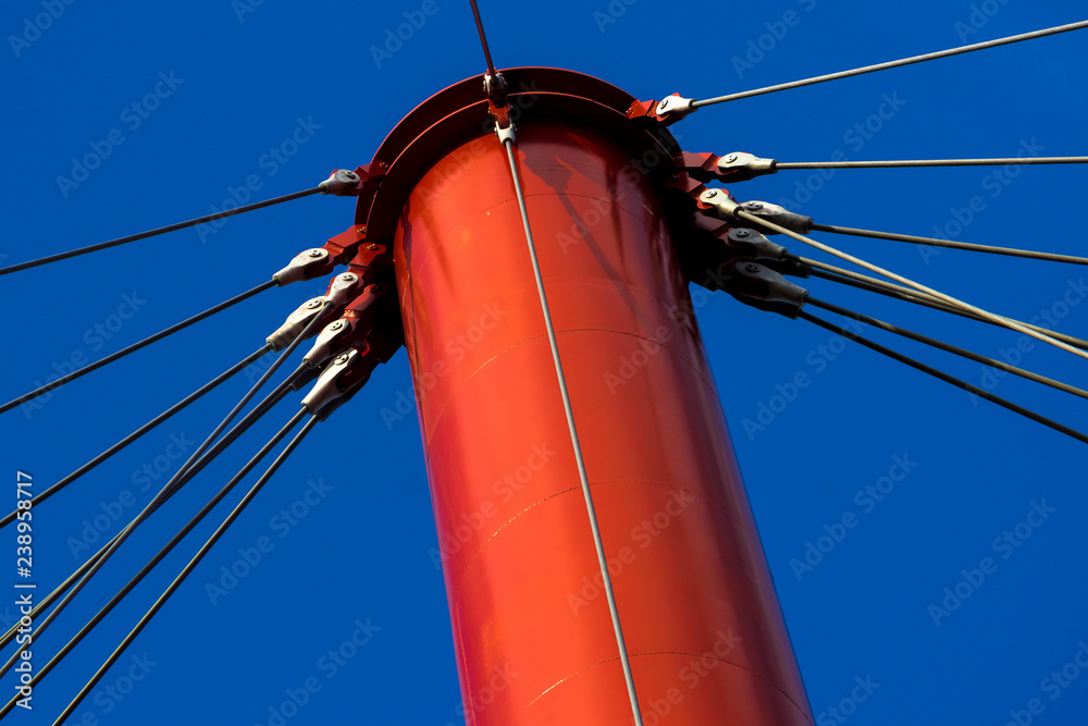 Detail of suspension bridge in Drumul Taberei Park, also known as ...