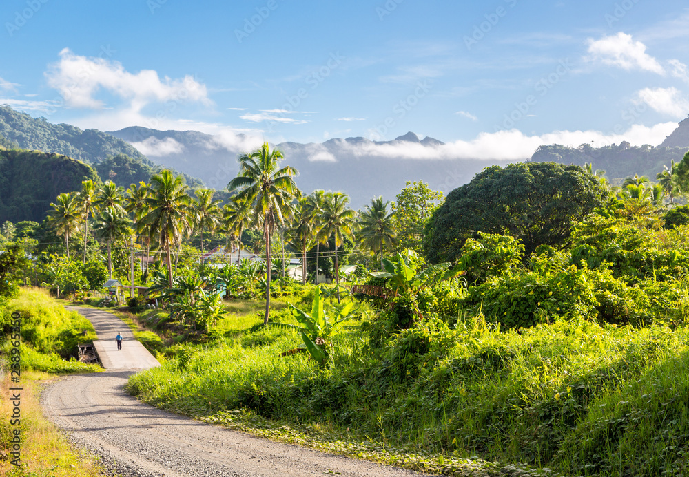 Volcanic hills, mountains, valleys, volcano mouth of beautiful green ...