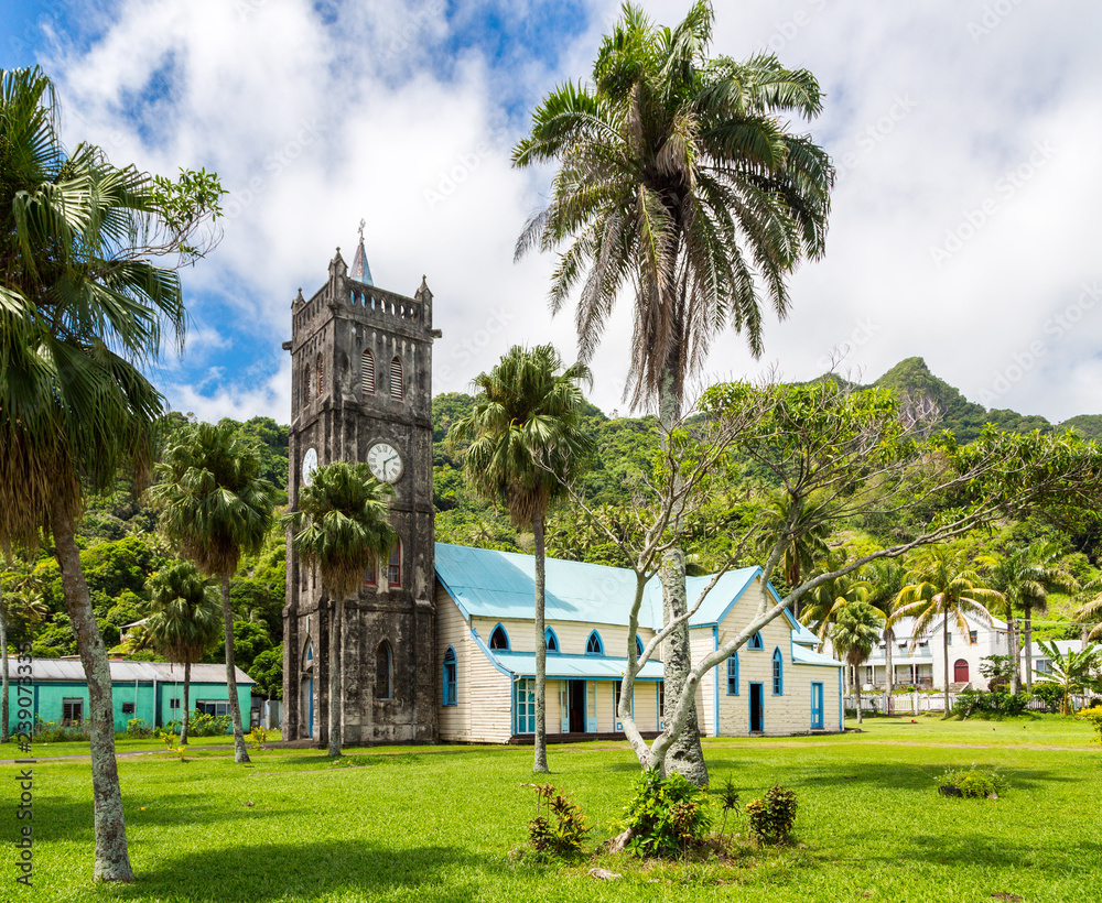Sacred Heart Roman Catholic Church with a Clock tower. Colourful ...