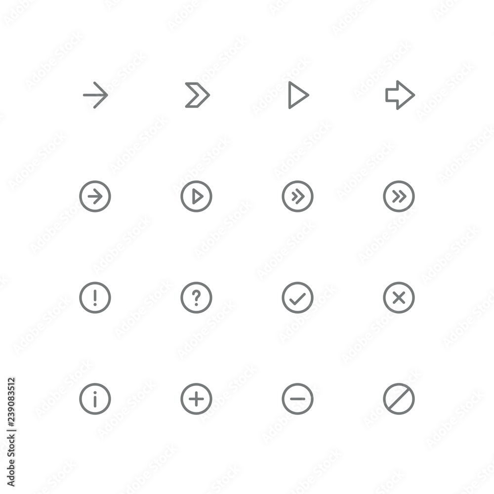 Bold outline icon set - arrows, exclamation and question mark, tick ...