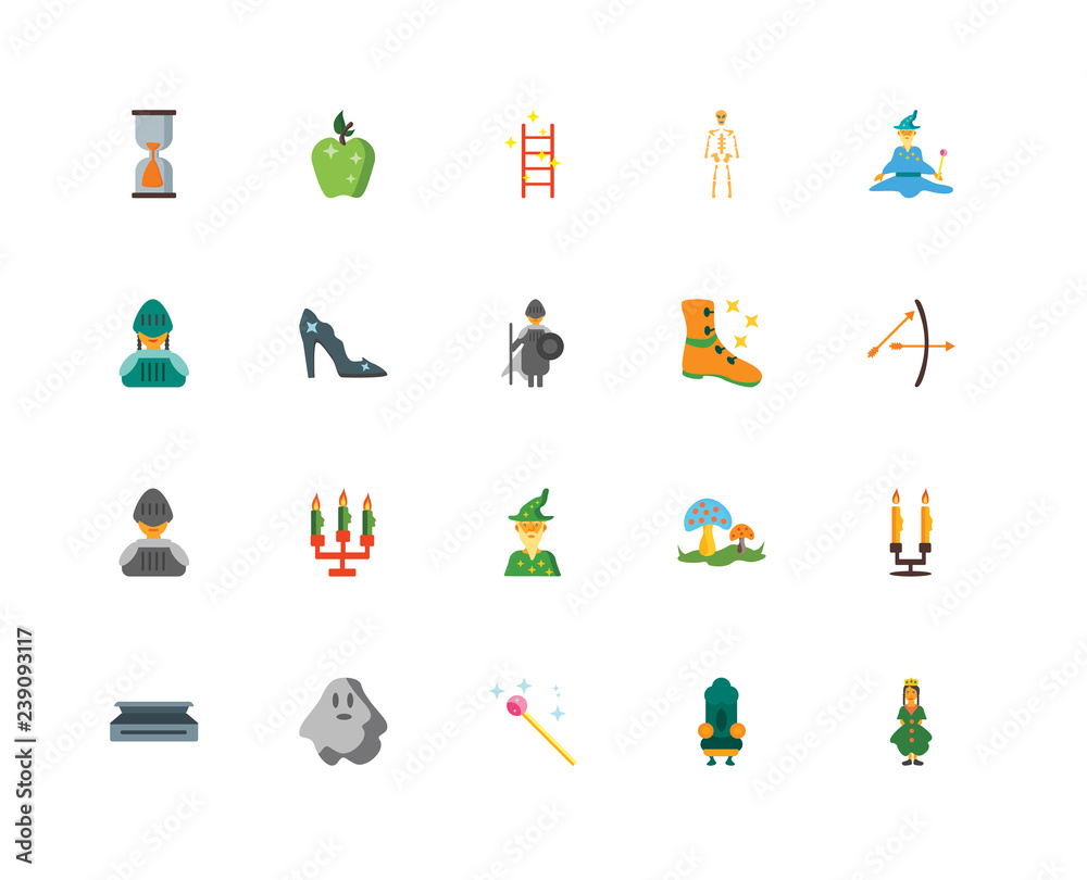 Стоковий вектор Set Of 20 icons such as Princess, Throne, Magic wand ...