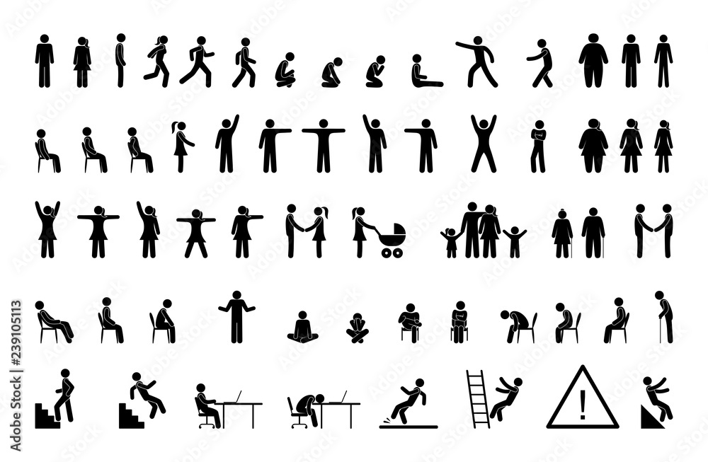 stick figure man, pictogram set, people different poses icons, movement ...