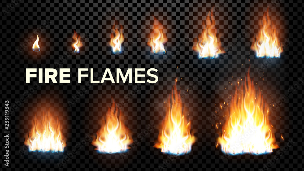 Fire Flames Set Vector. Different Animation Stages. Burning Light With ...