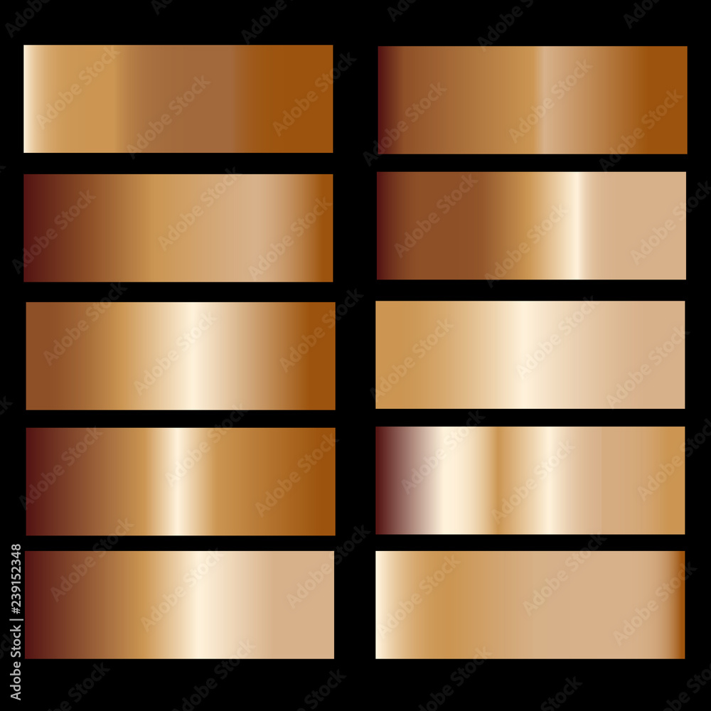Bronze gradient. Collection of colorful gradients with glossy metal ...