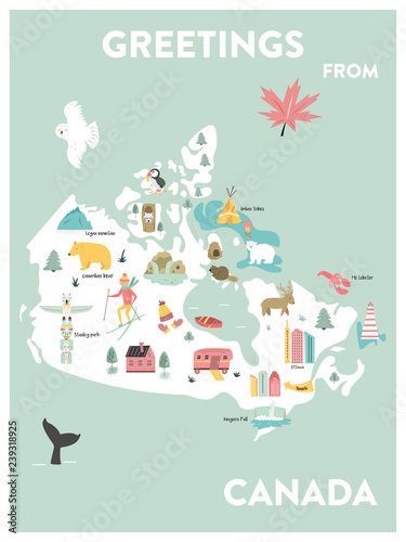 Vector illustrated cartoon map of Canada Stock Vector | Adobe Stock