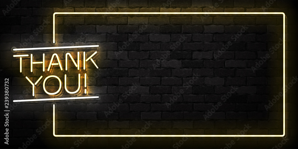 Vector realistic isolated neon sign of Thank You frame logo for ...