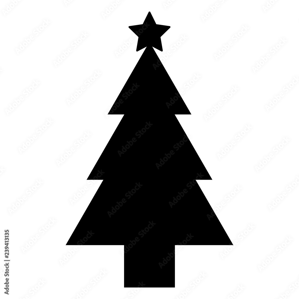 Christmas Tree Silhouette - Black and white illustration of Christmas ...