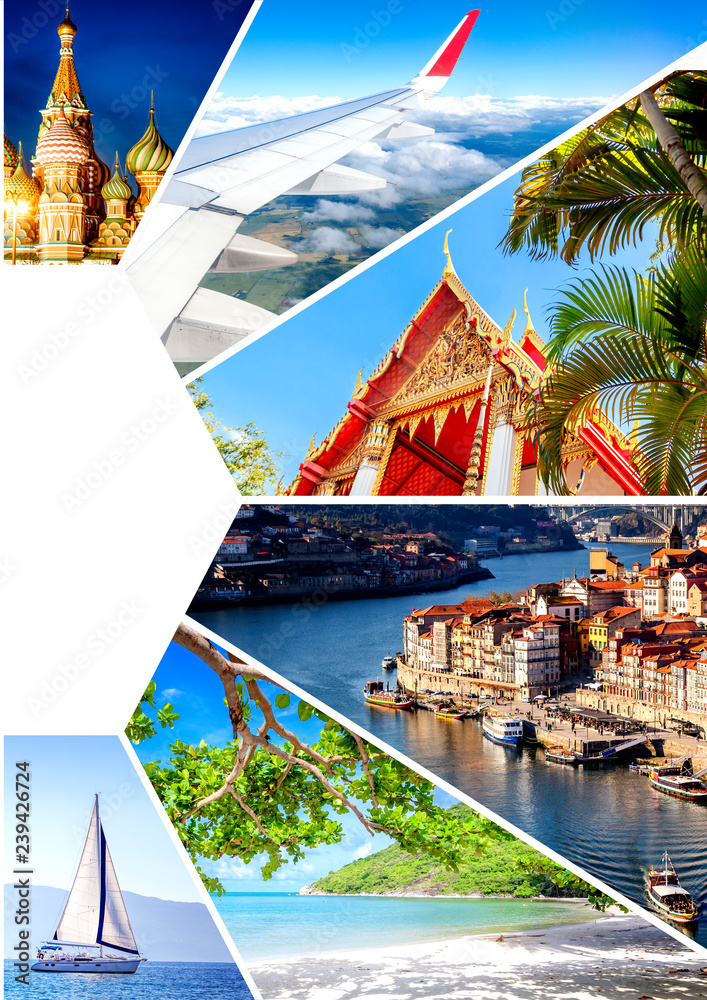 Travel collage. Different destination from over the world for vacation ...