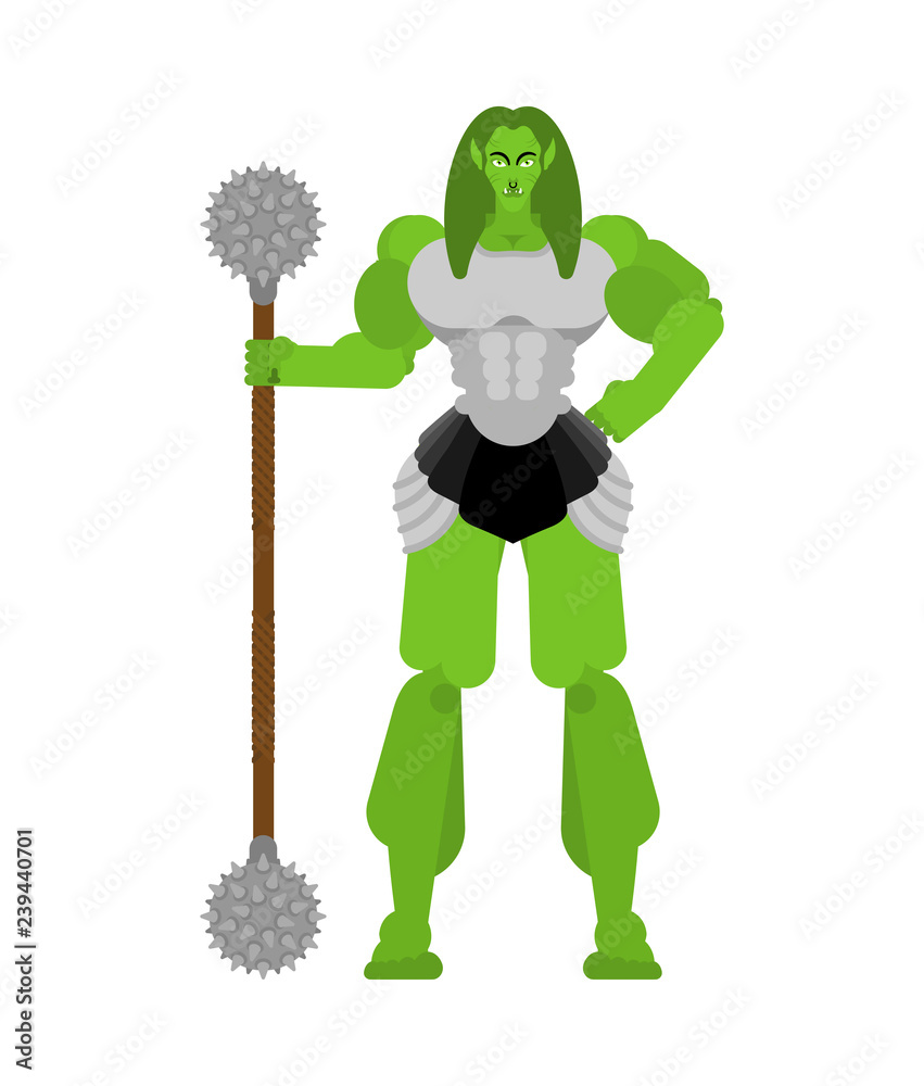 Ogre Female warrior with weapon. Green goblin woman Strong. berserk ...