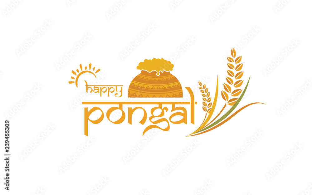 Happy Pongal Design Text Typography Collection Vector Illustration ...