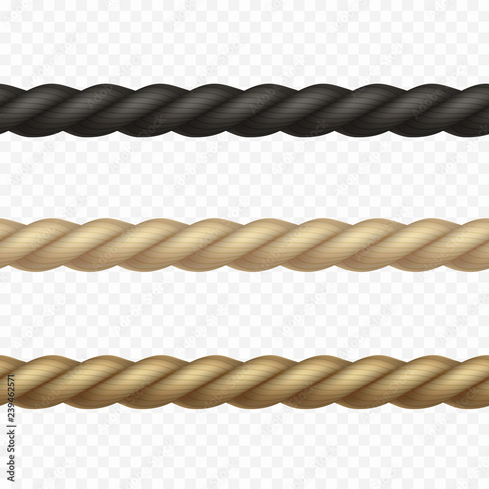Rope seamless border set isolated on transparent background. Vector ...